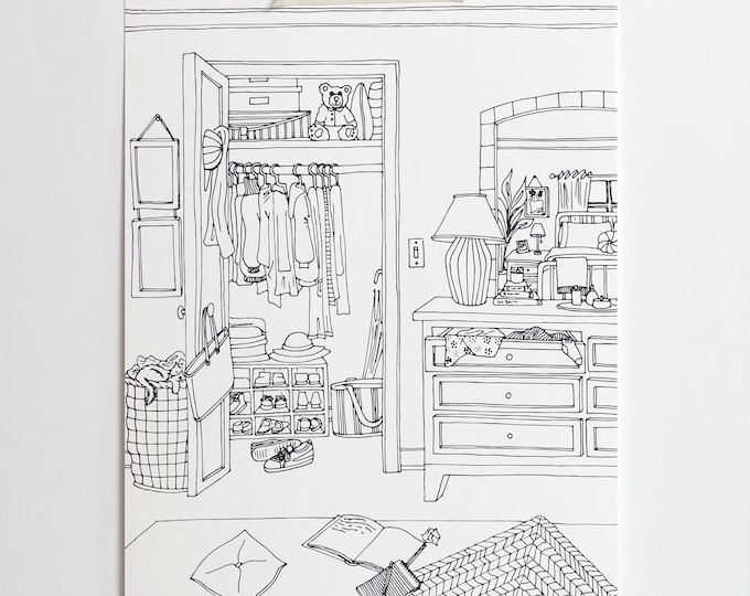 Bedroom Closet Coloring Page Coloring Sheet for Adults and Kids Open ...