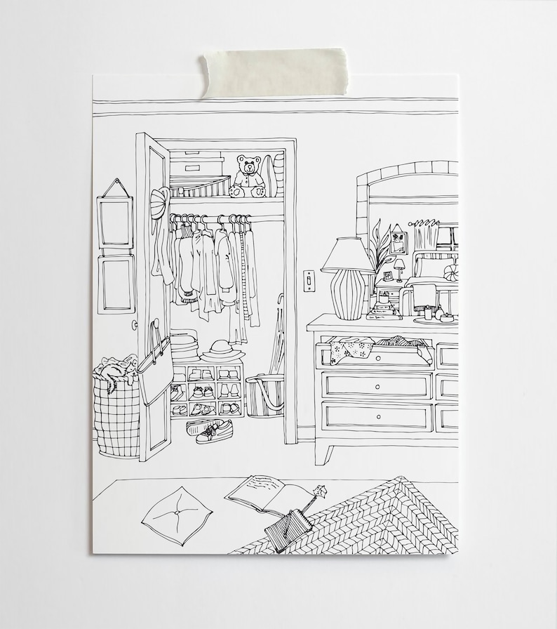 Bedroom Closet Coloring Page Coloring Sheet for Adults and - Etsy