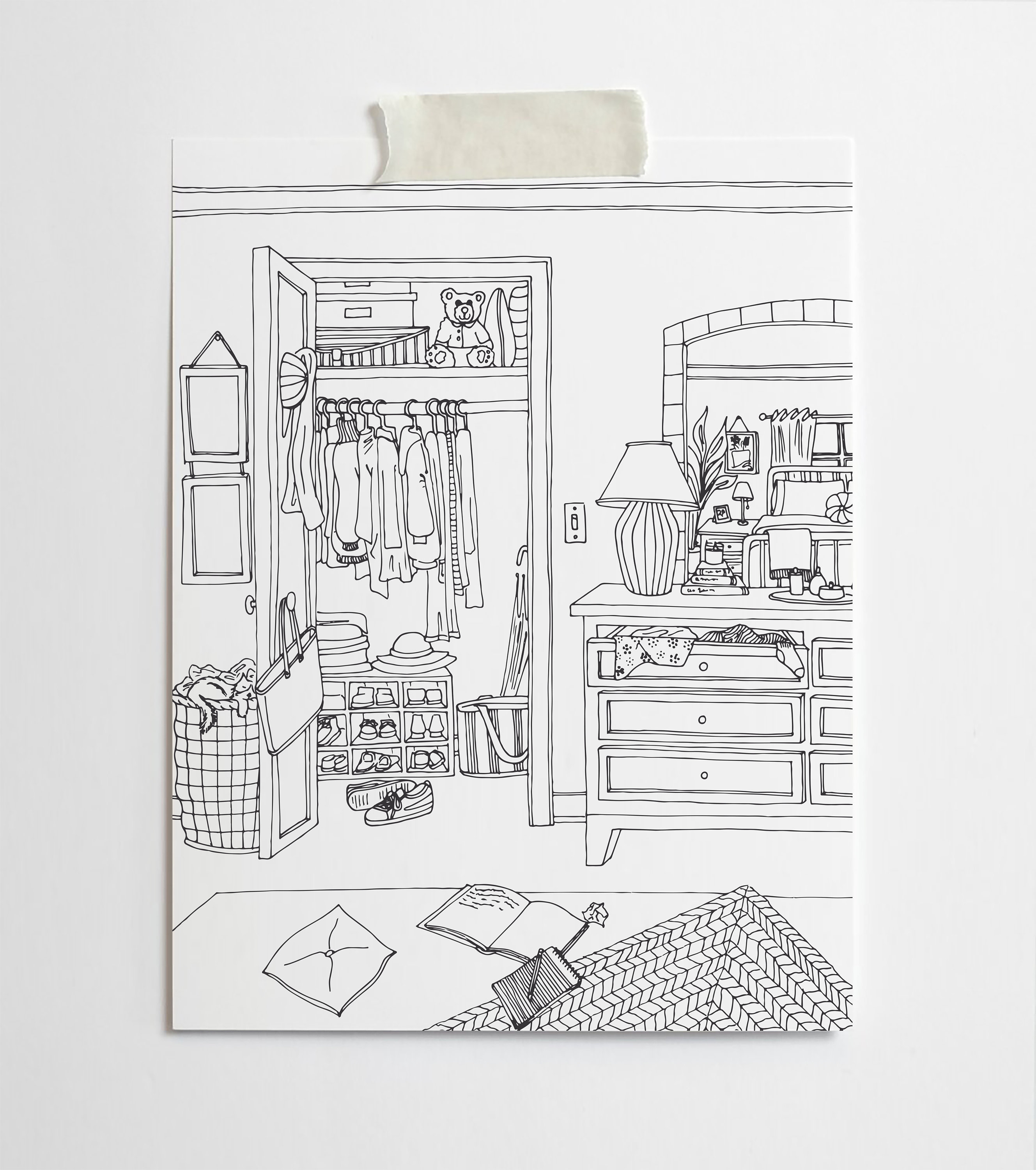 Bedroom Closet Coloring Page Coloring Sheet for Adults and - Etsy