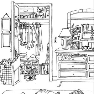 Bedroom Closet Coloring Page Coloring Sheet for Adults and Kids Open ...
