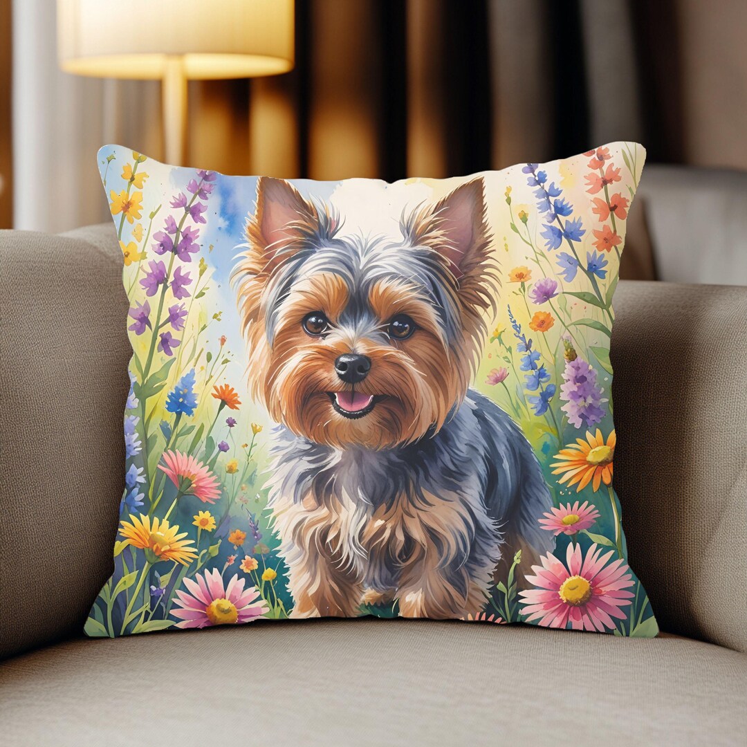Yorkshire Terrier Throw Pillow, Spring Wildflower Decor - Etsy