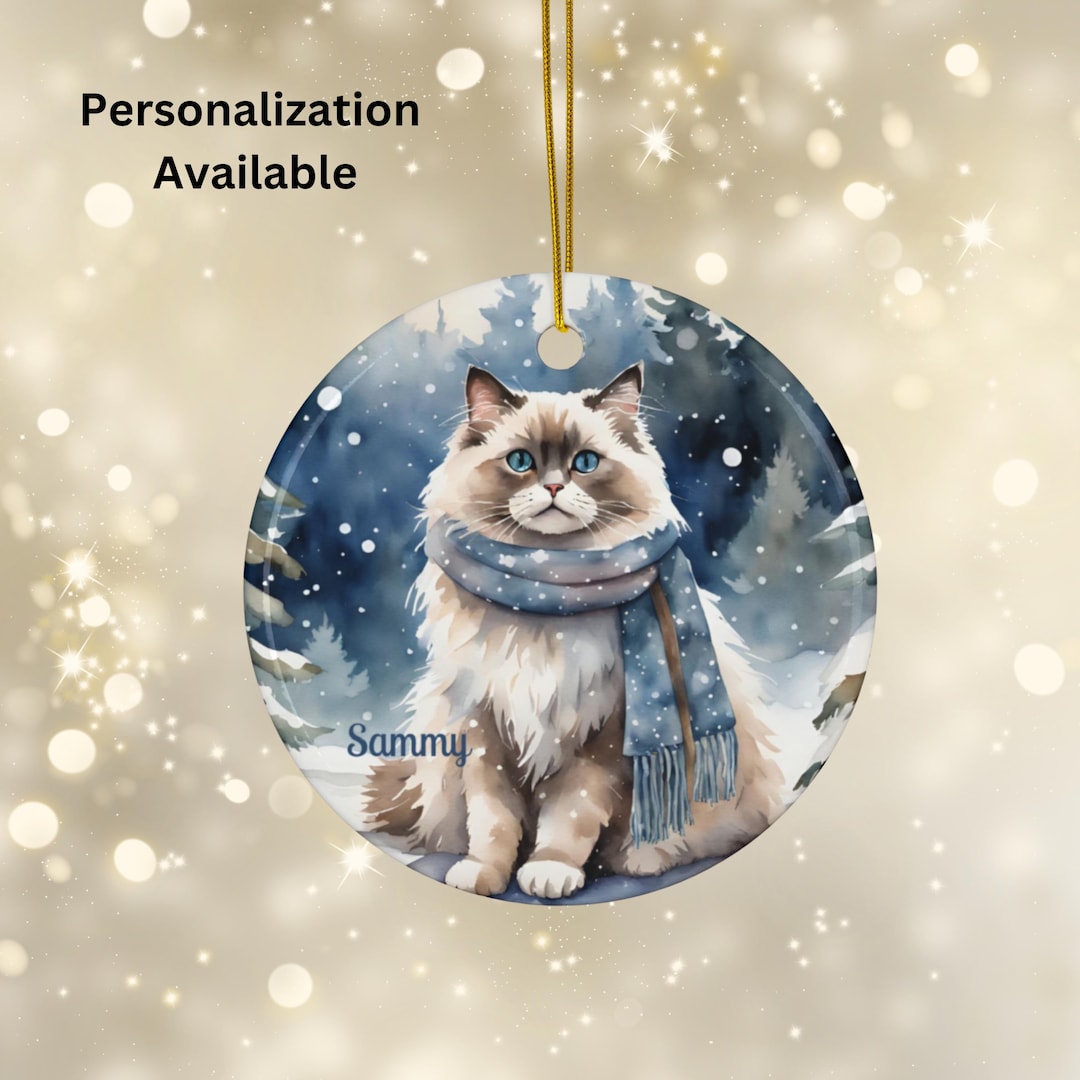 Ragdoll Winter Ceramic Ornament, Personalized Name Ornament, Ragdoll ...