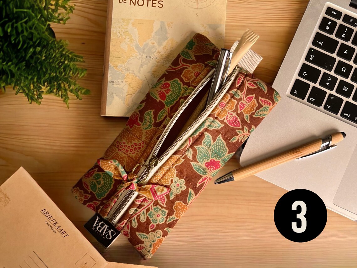 Pencil Case in Floral Fabric, School Pencil Bag, Balinese Batik Cotton ...