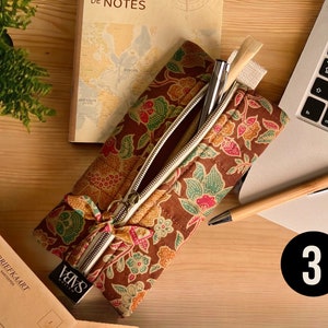 Pencil Case in Floral Fabric, School Pencil Bag, Balinese Batik Cotton ...