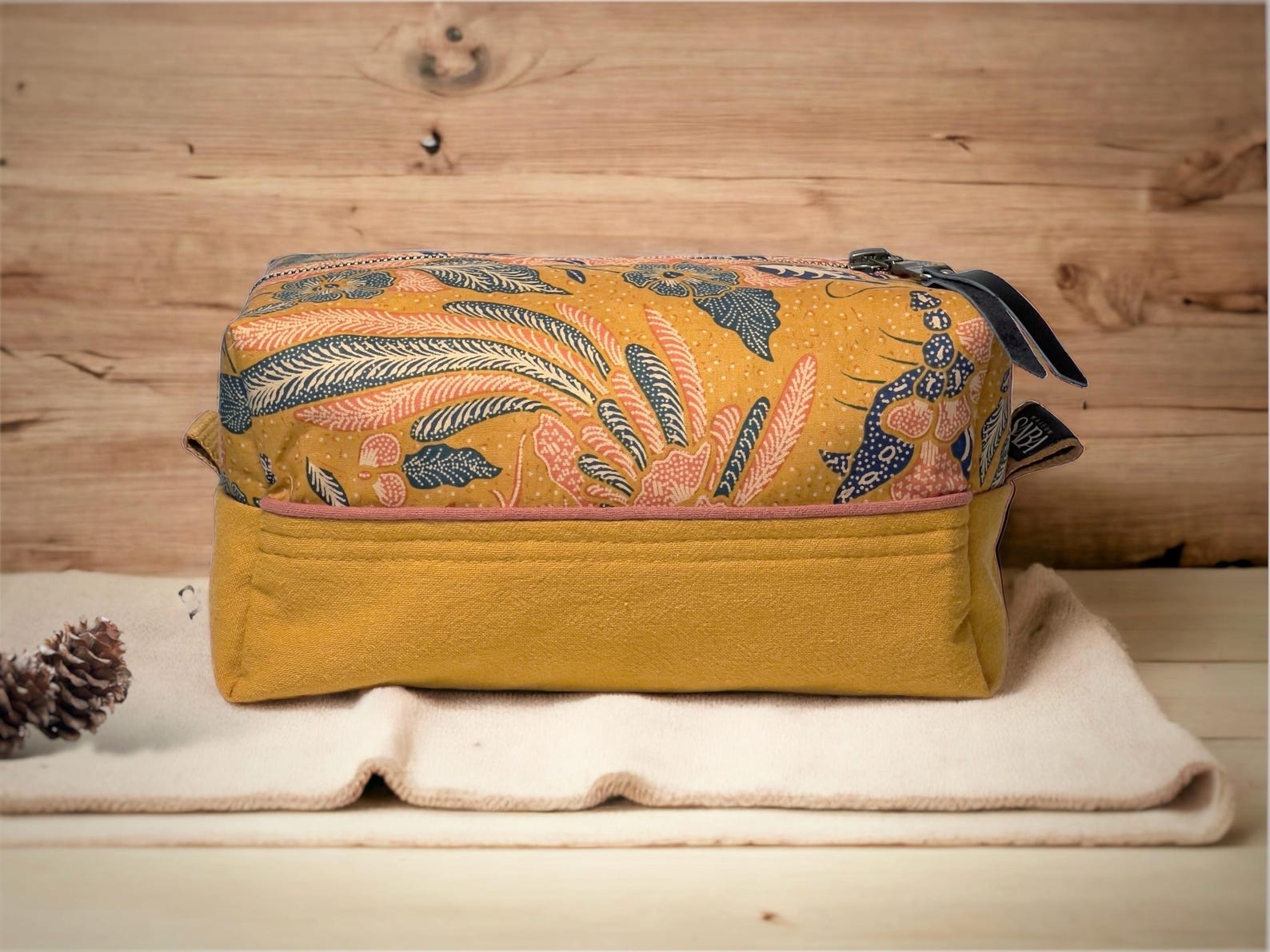 Floral Makeup Bag, Indonesian Batik, Mustard and Terracotta - Etsy