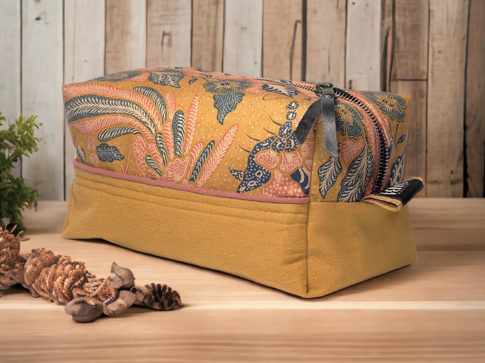 Floral Makeup Bag, Indonesian Batik, Mustard and Terracotta - Etsy