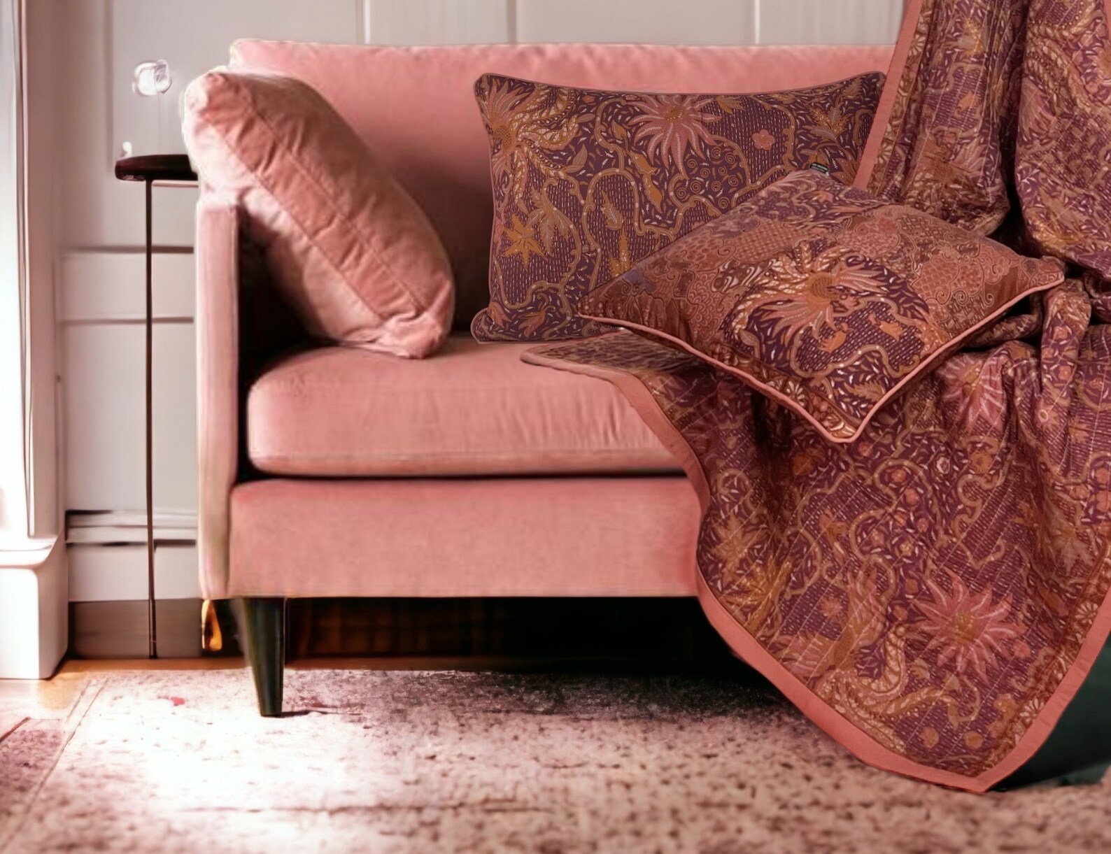 Shabby Chic Floral Throw Indonesian Batik Pink Bed Runner - Etsy