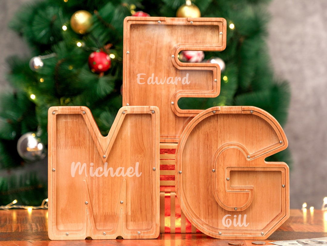 Personalize Alphabet Piggy Bankname Piggy Bankwooden Letter - Etsy