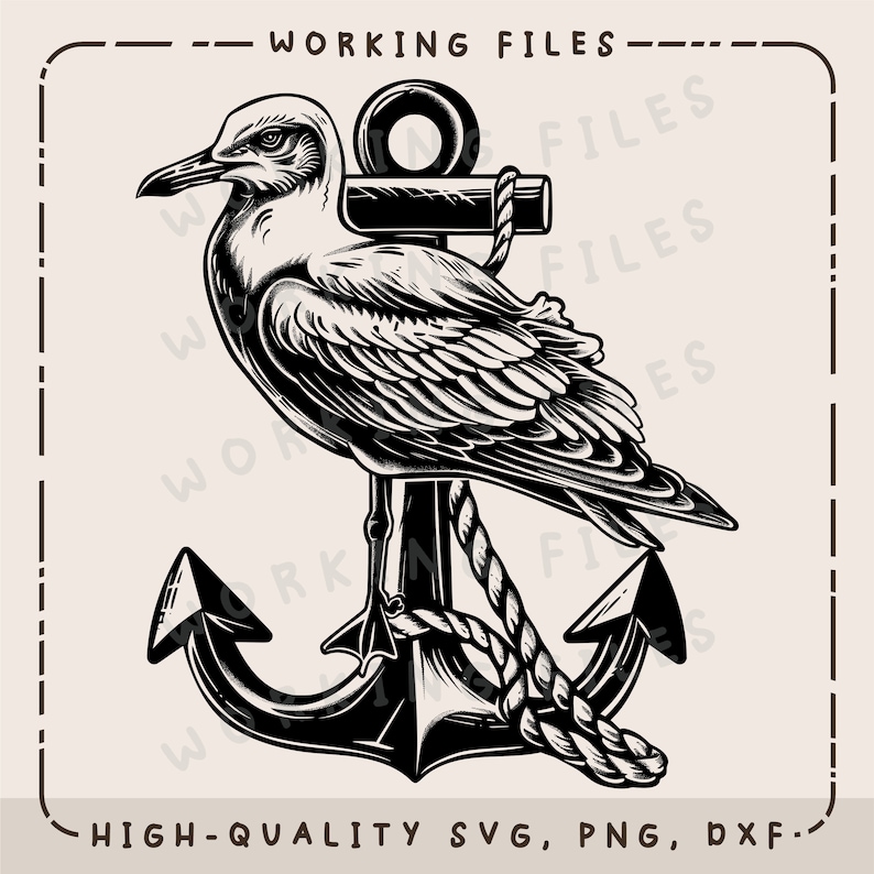 Sea Gull With Anchor SVG, Vector Design, Laser Engraver, Clip Art PNG ...