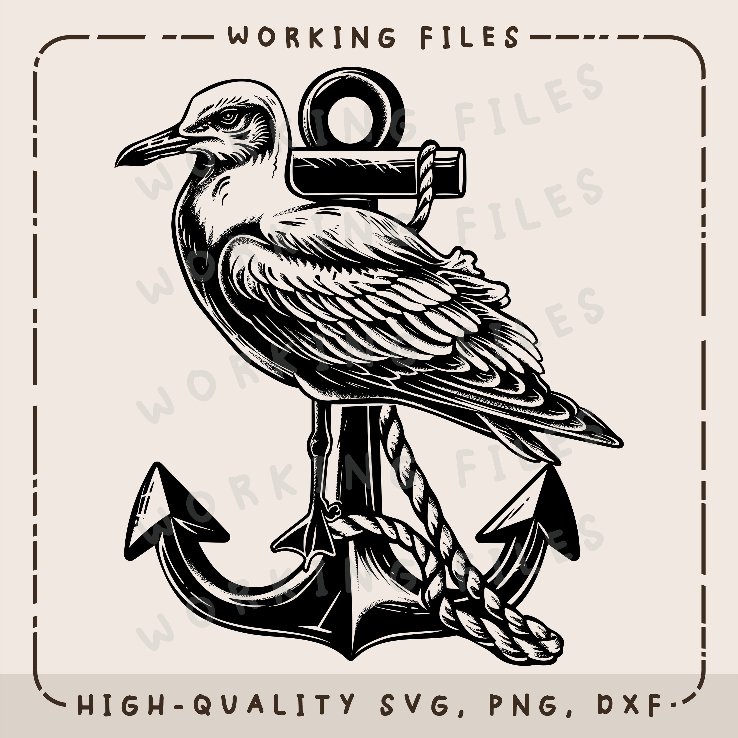 Sea Gull With Anchor SVG, Vector Design, Laser Engraver, Clip Art PNG ...