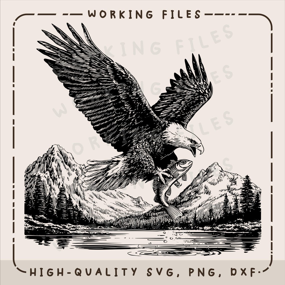 Eagle Catching Fish SVG, Cutting Boards Svg, Mountain Scene Design ...