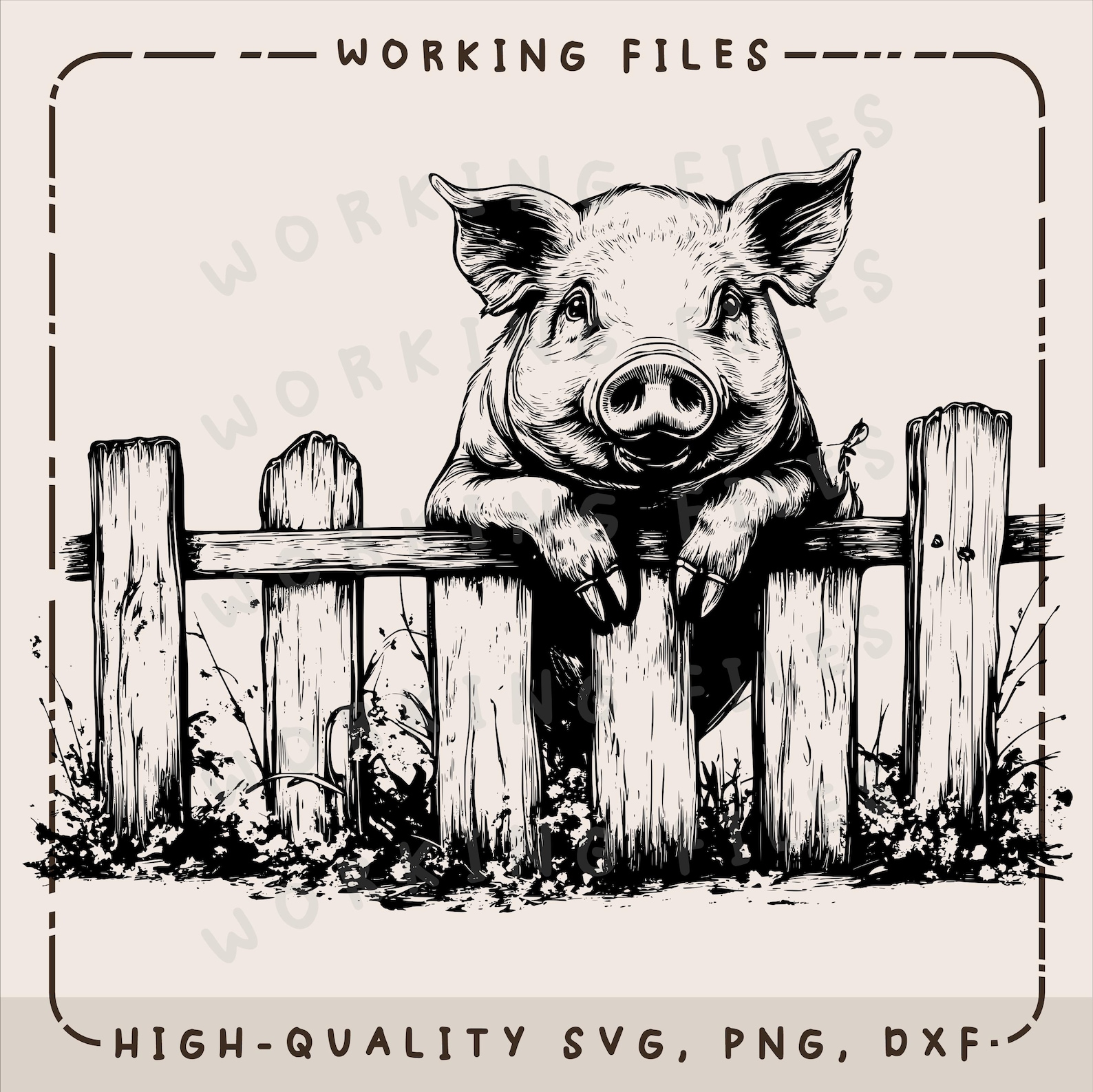 Pig at Fence SVG, Farm Life PNG, Animal Vector Design, Laser Engraver ...
