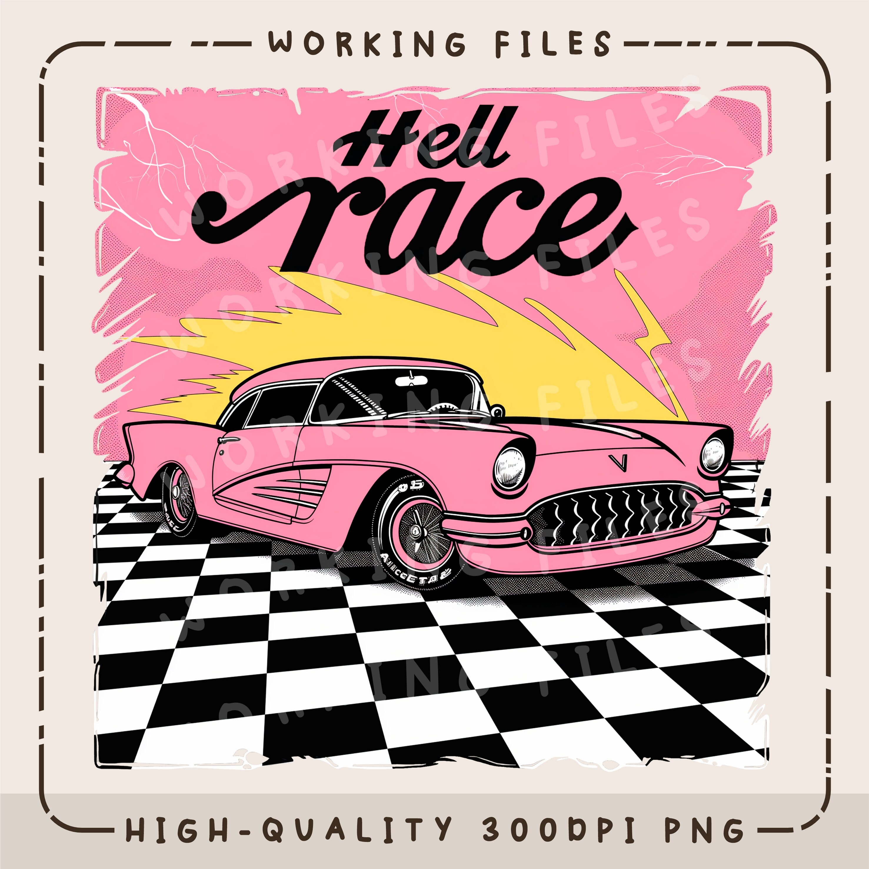 Hell Race PNG, Muscle Retro Car Sublimation Design, Pink Car T-shirt ...