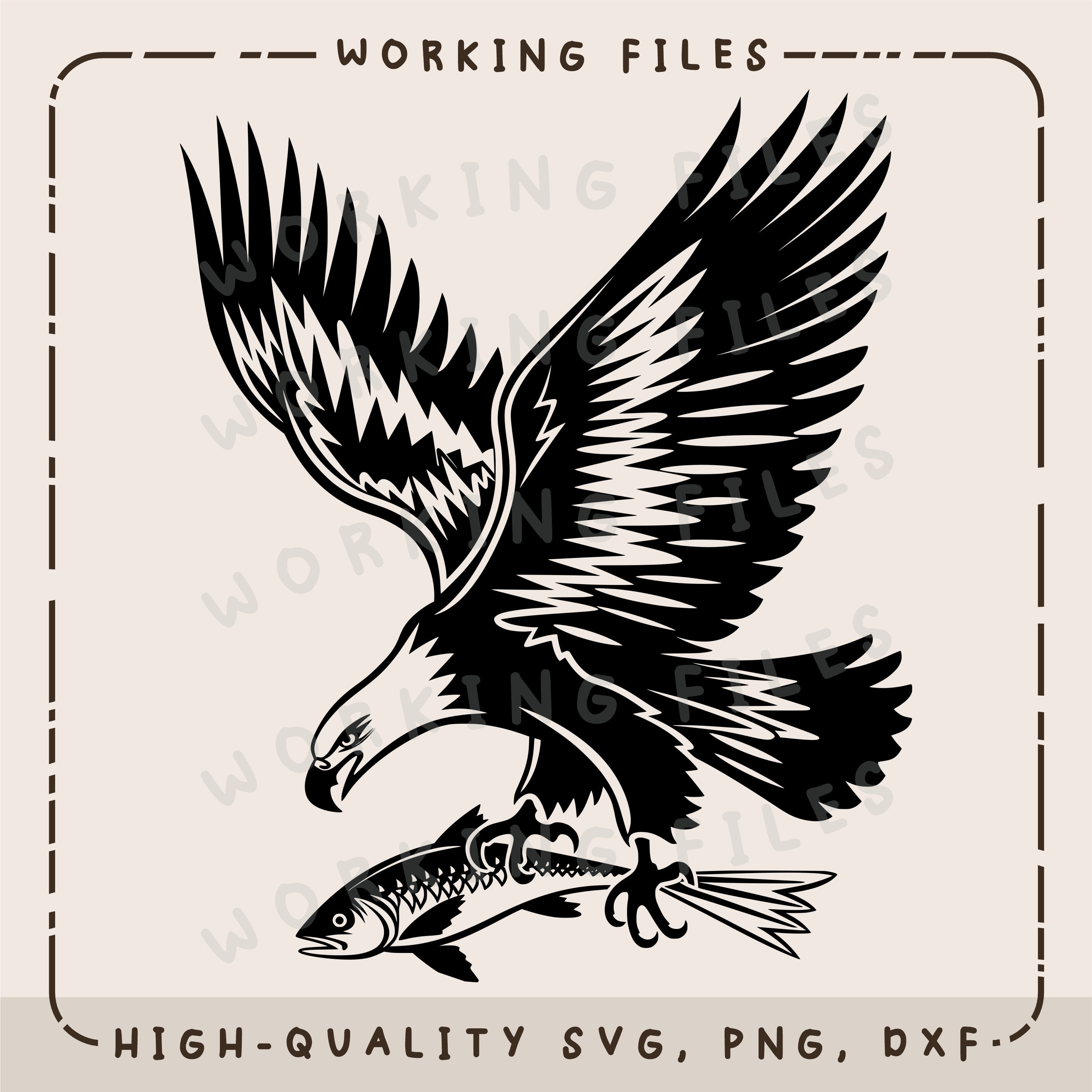 Eagle Catching Fish SVG, Eagle Vector Design, Laser Engraver, Clip Art ...