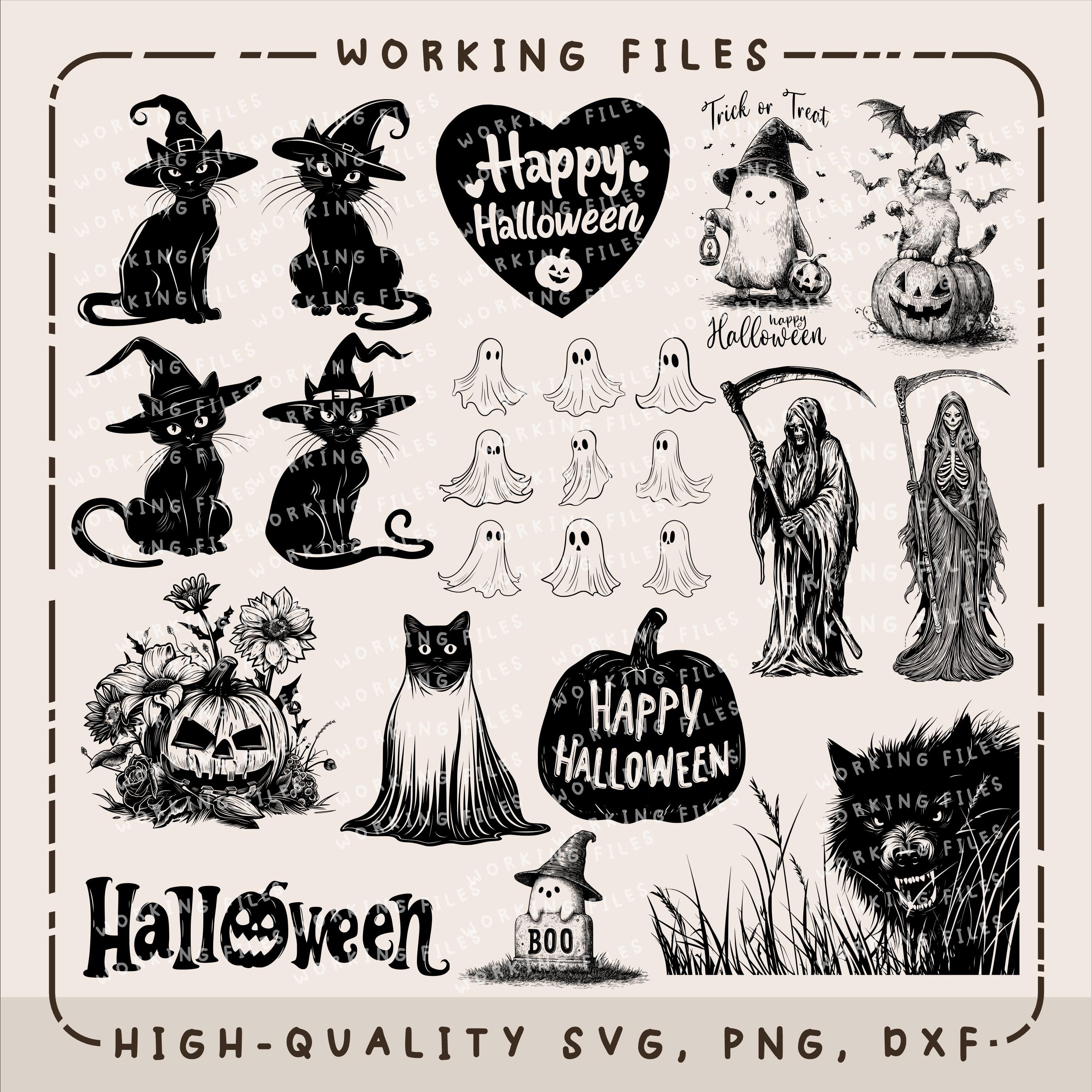 Halloween SVG PNG Bundle, Witch, Pumpkin, Ghost & Skeleton Designs ...