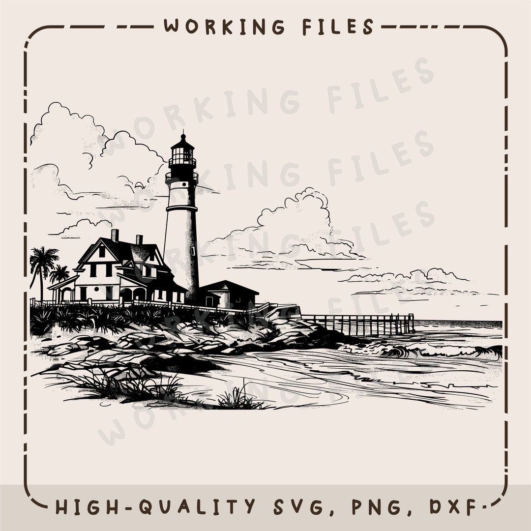 Lighthouse SVG, House Landscape Vector Design, Laser Engraver, Clip Art ...