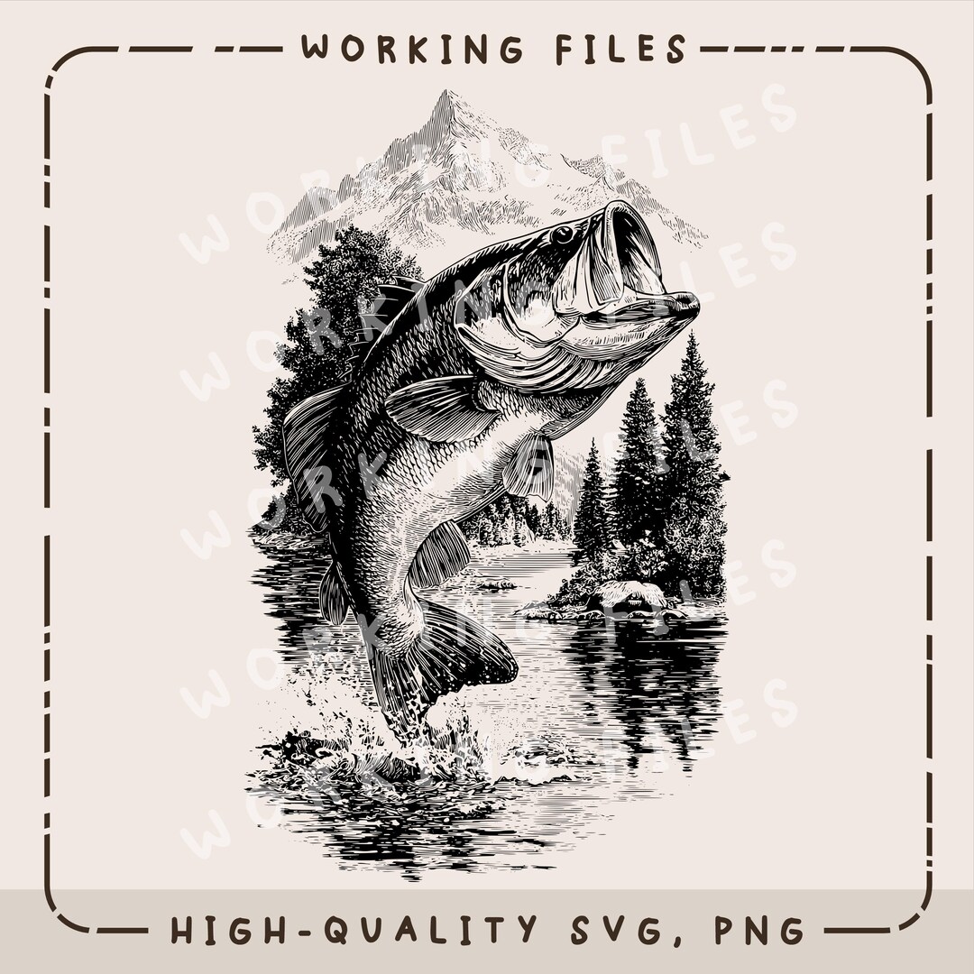 Jumping Bass Fish SVG, Largemouth Design, Fishing Clipart PNG, Laser ...
