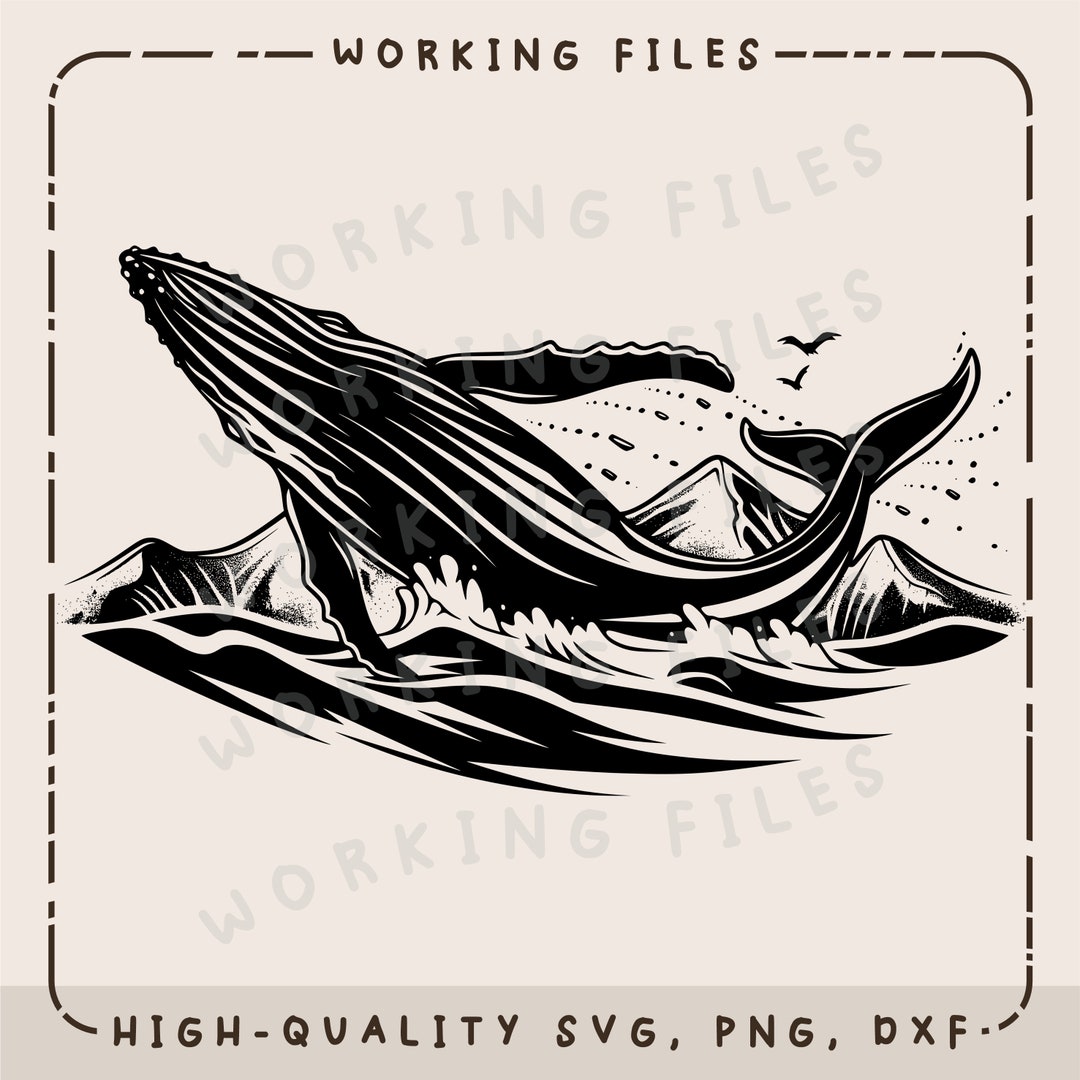Whale Breaching SVG, Humpback Vector Design, Laser Engraver, Ocean Clip ...
