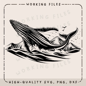 Whale Breaching SVG, Humpback Vector Design, Laser Engraver, Ocean Clip ...