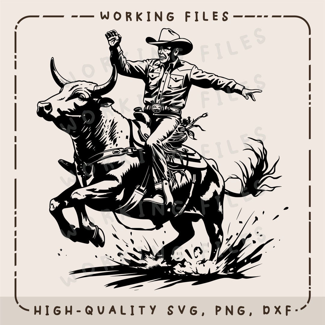Bucking Bull SVG, Rodeo Vector Design, Riding Cowboy SVG, Laser ...