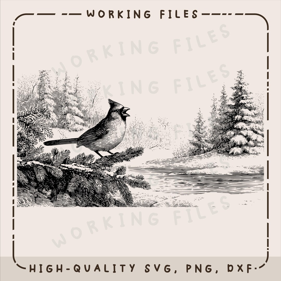 Northern Cardinal SVG, Cutting Boards Svg, Winter Scene Design, Laser ...