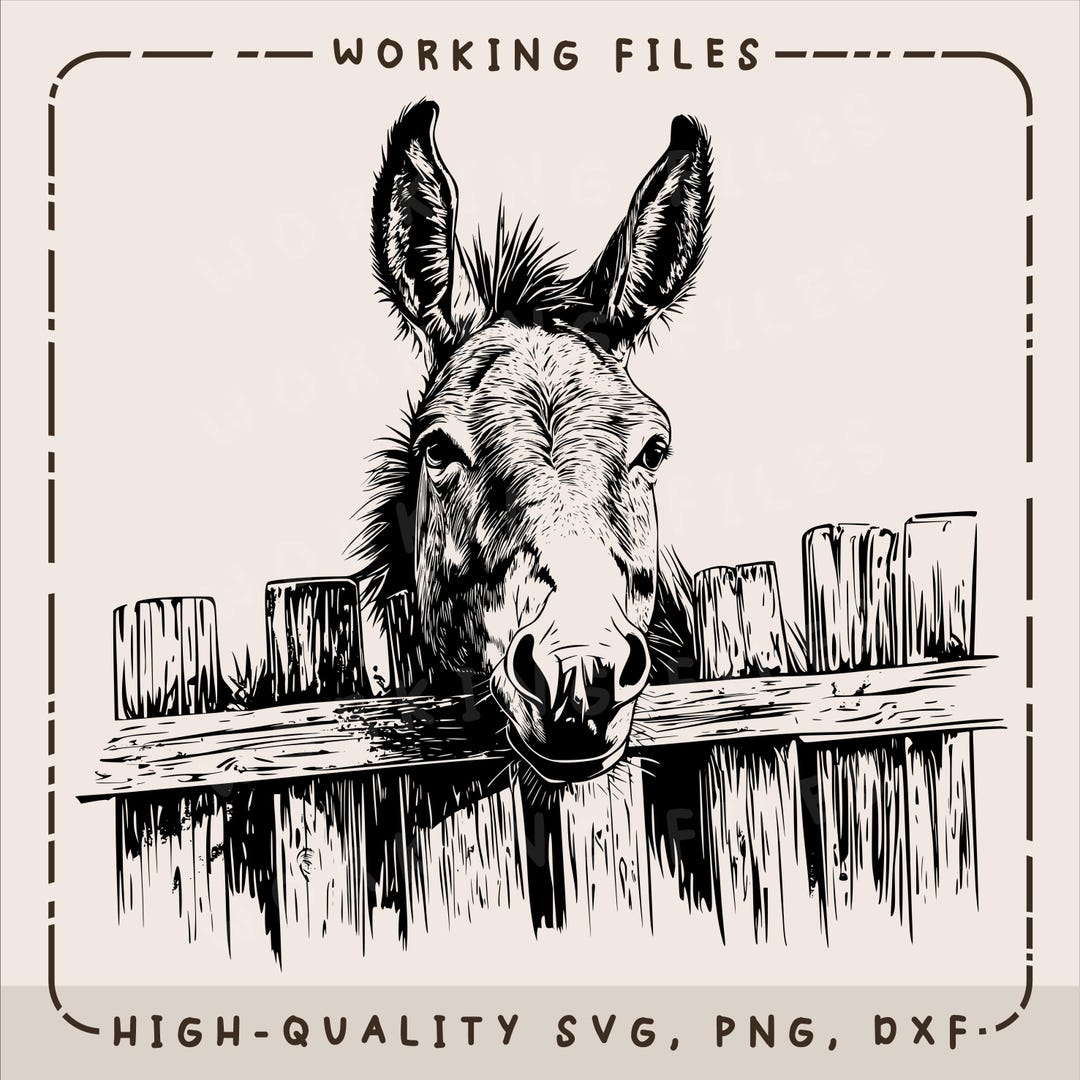 Donkey at Fence SVG, Farm Life PNG, Animal Vector Design, Laser ...