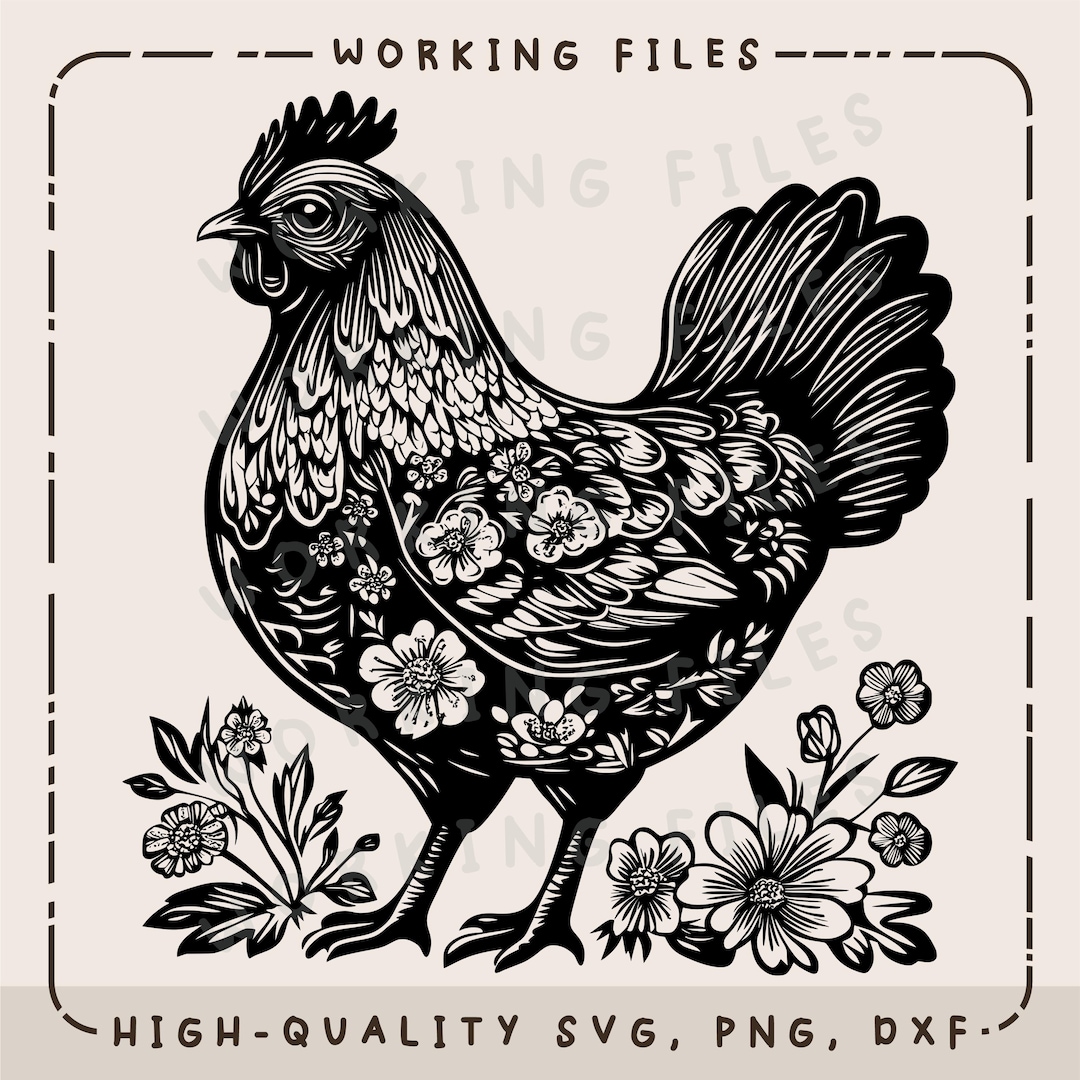 Chicken Floral SVG, Farm Animal Png, Spring Flowers Vector Design ...