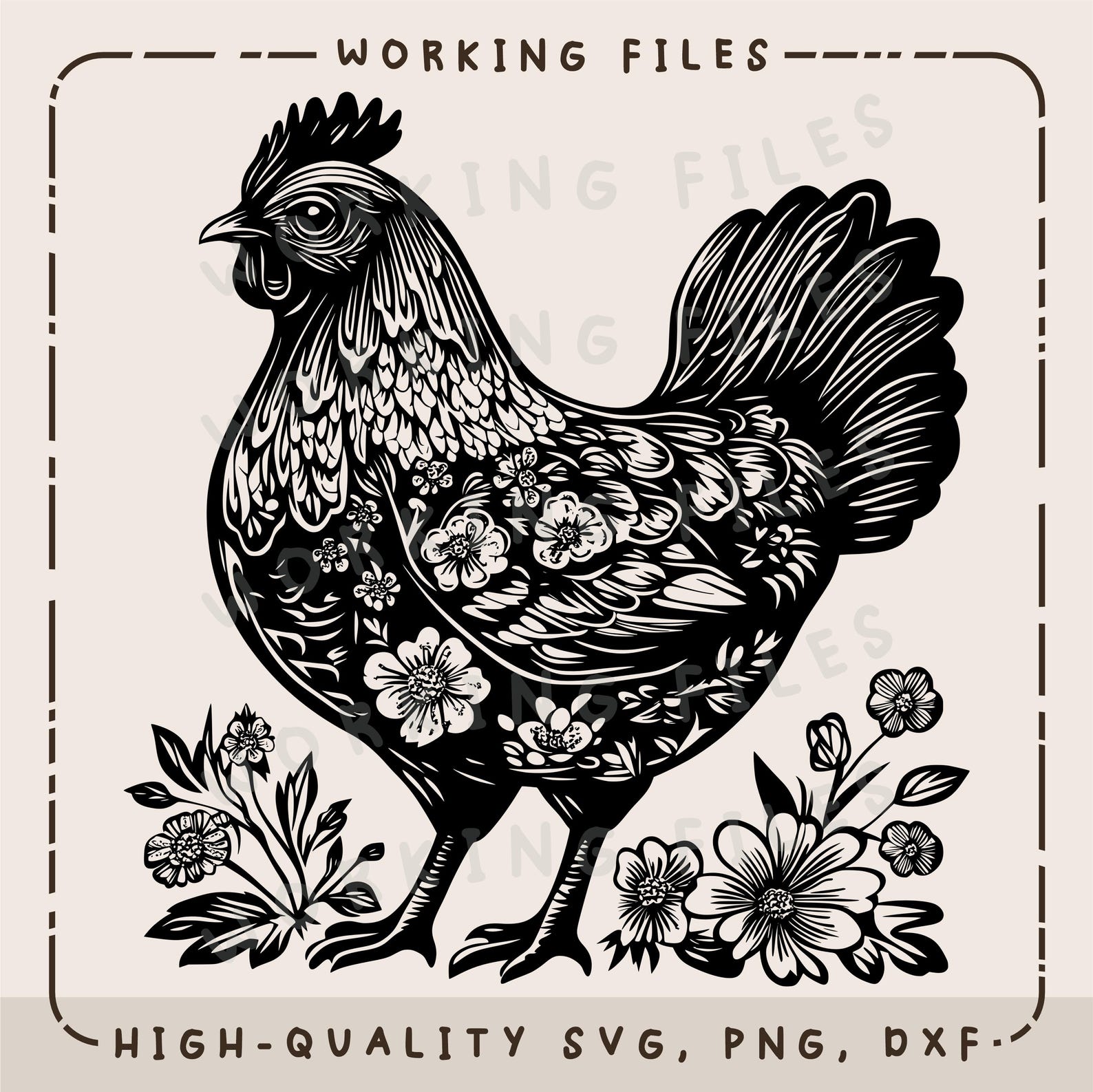 Chicken Floral SVG, Farm Animal Png, Spring Flowers Vector Design ...