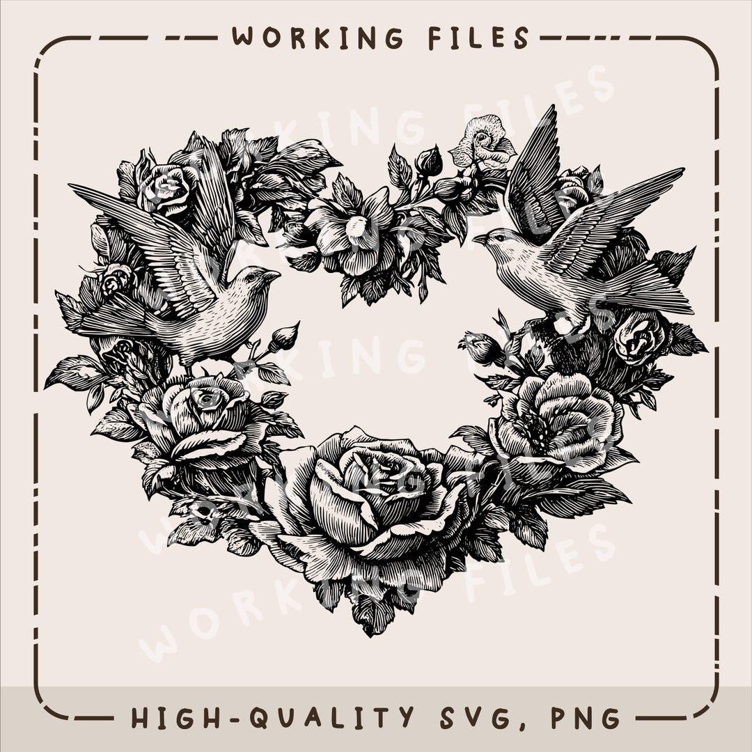Floral Heart With Birds SVG, Valentines Day PNG, Design for Couple ...