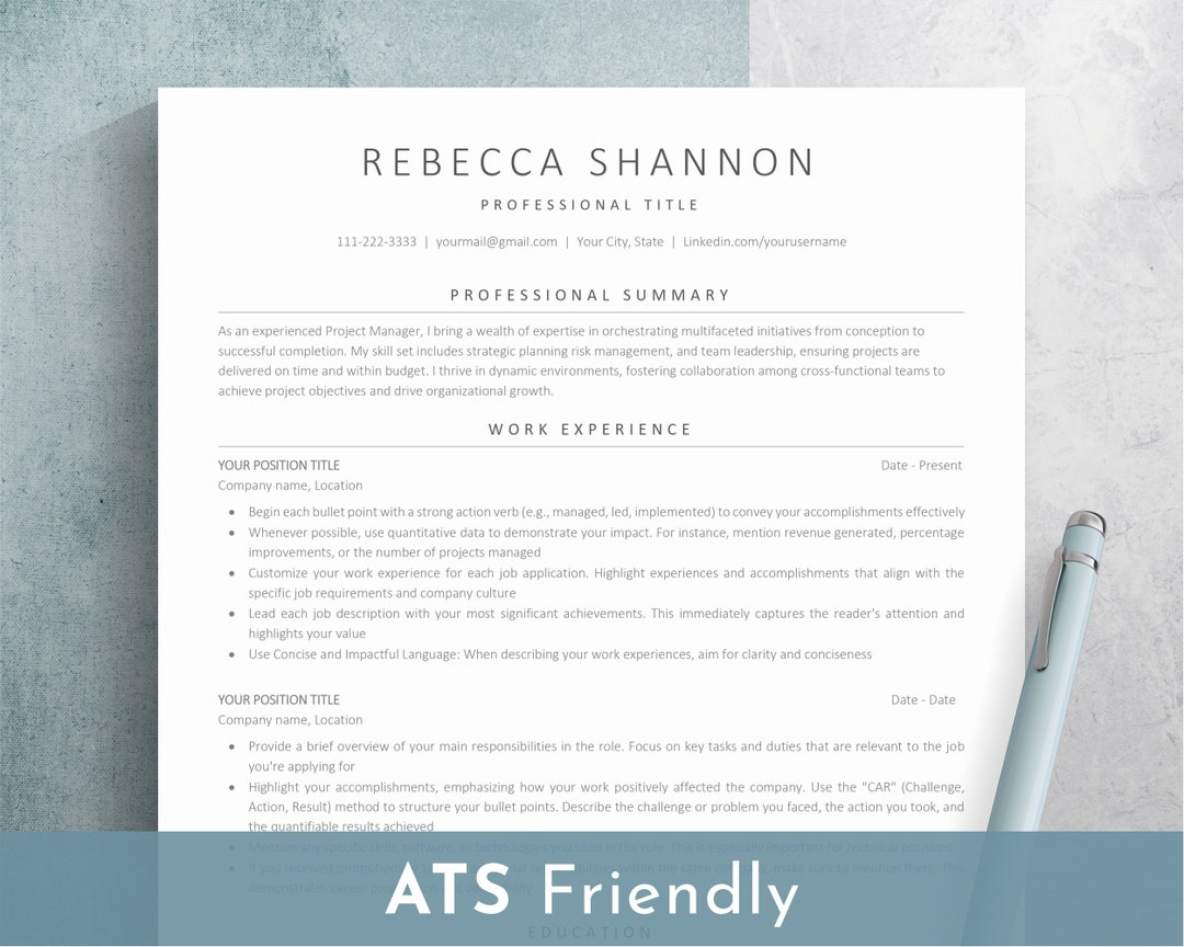 ATS Friendly Resume Template for Word & Google Docs - Etsy