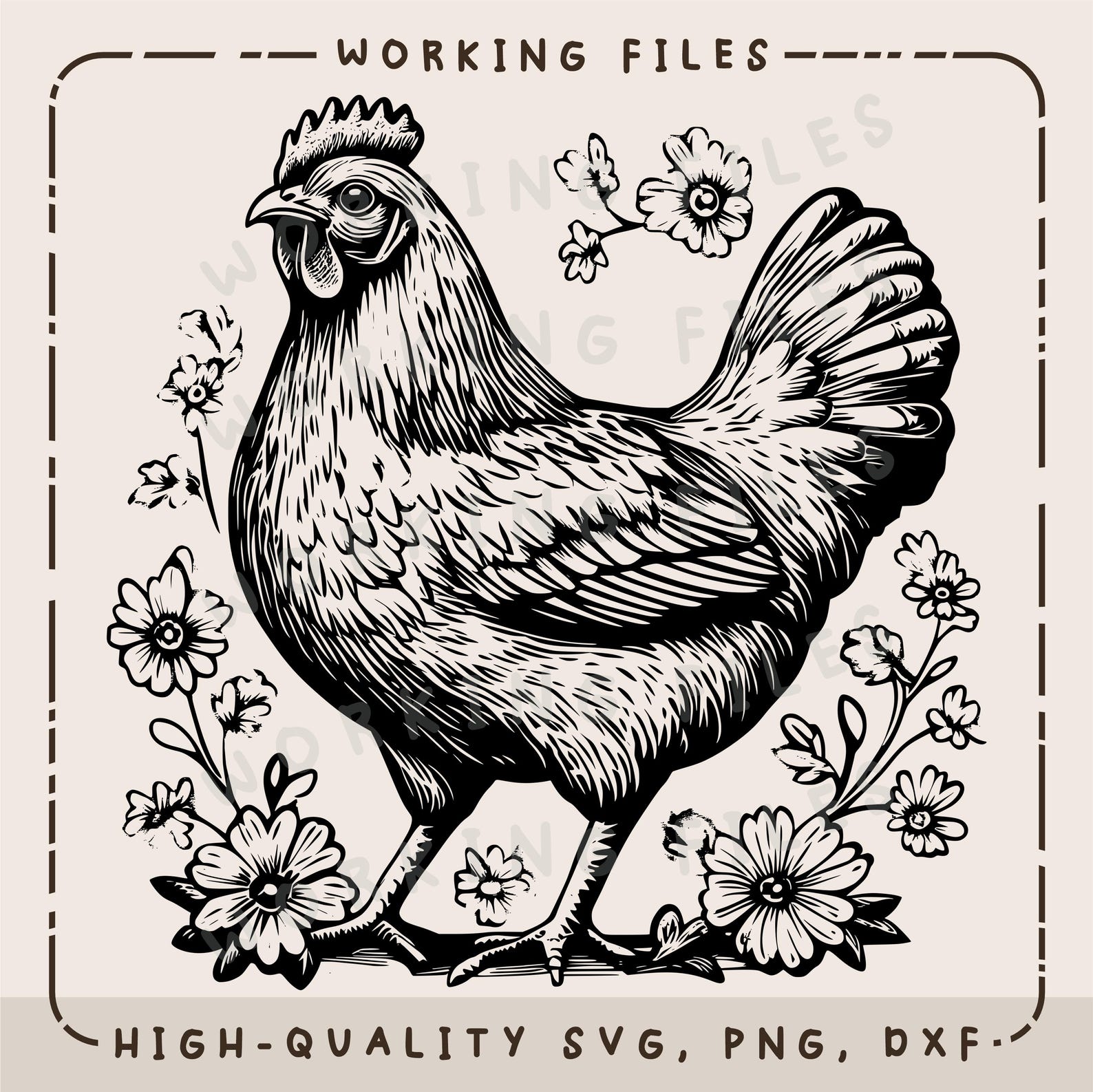 Chicken Floral SVG, Farm Animal Png, Spring Flowers Vector Design ...