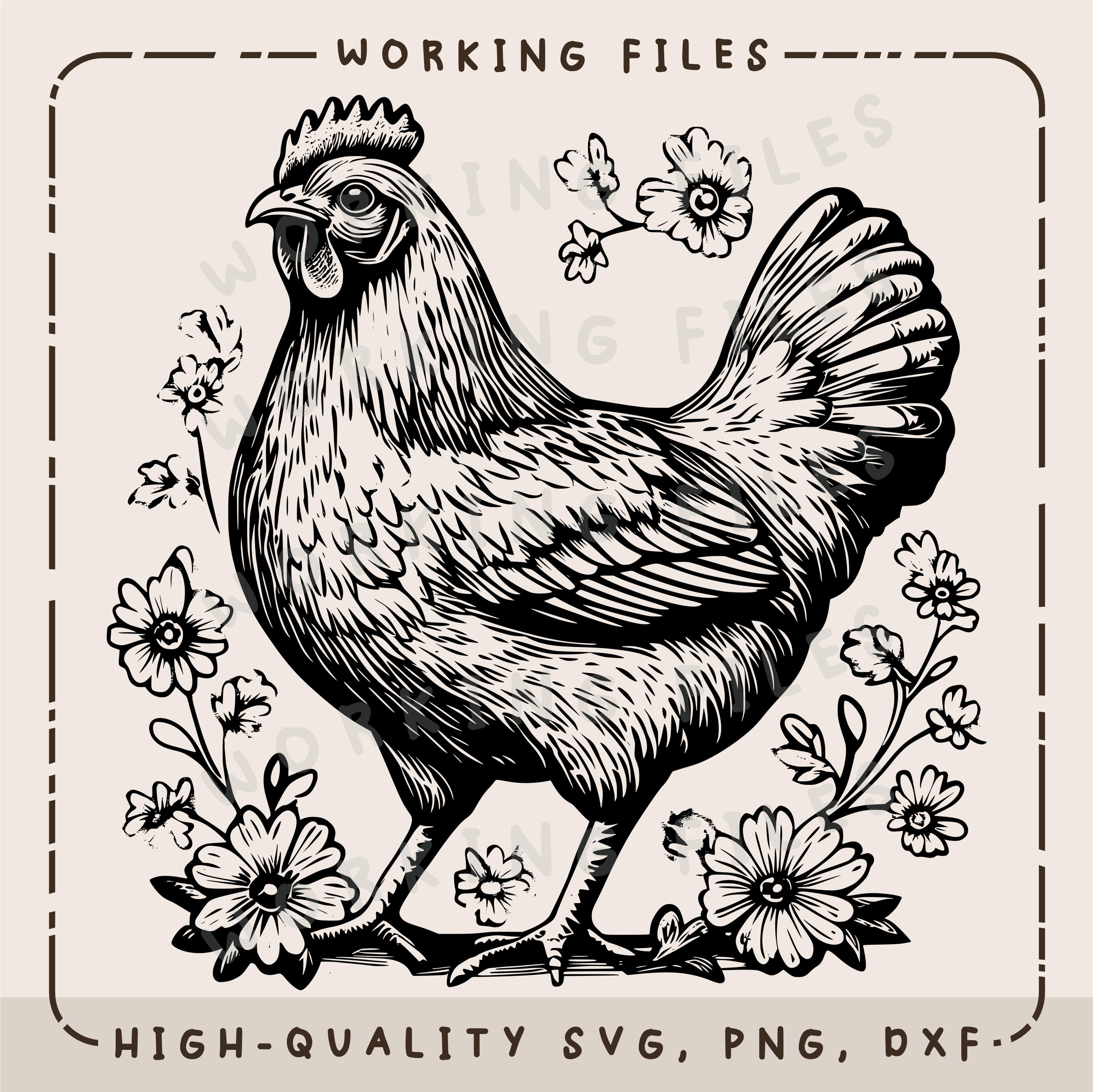 Chicken Floral SVG, Farm Animal Png, Spring Flowers Vector Design ...
