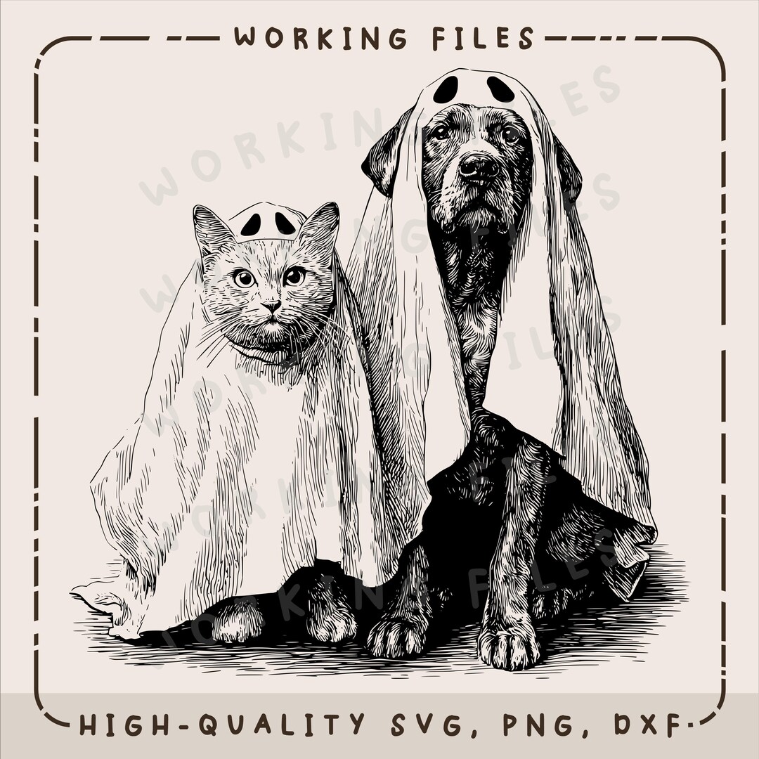 Cat and Dog in Ghost Sheet SVG, Halloween Cutting Boards, Laser ...