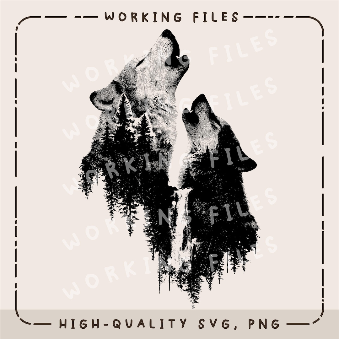 Howling Wolves SVG, Wolf Pair Clipart PNG, Woodland Animal Art, Laser ...