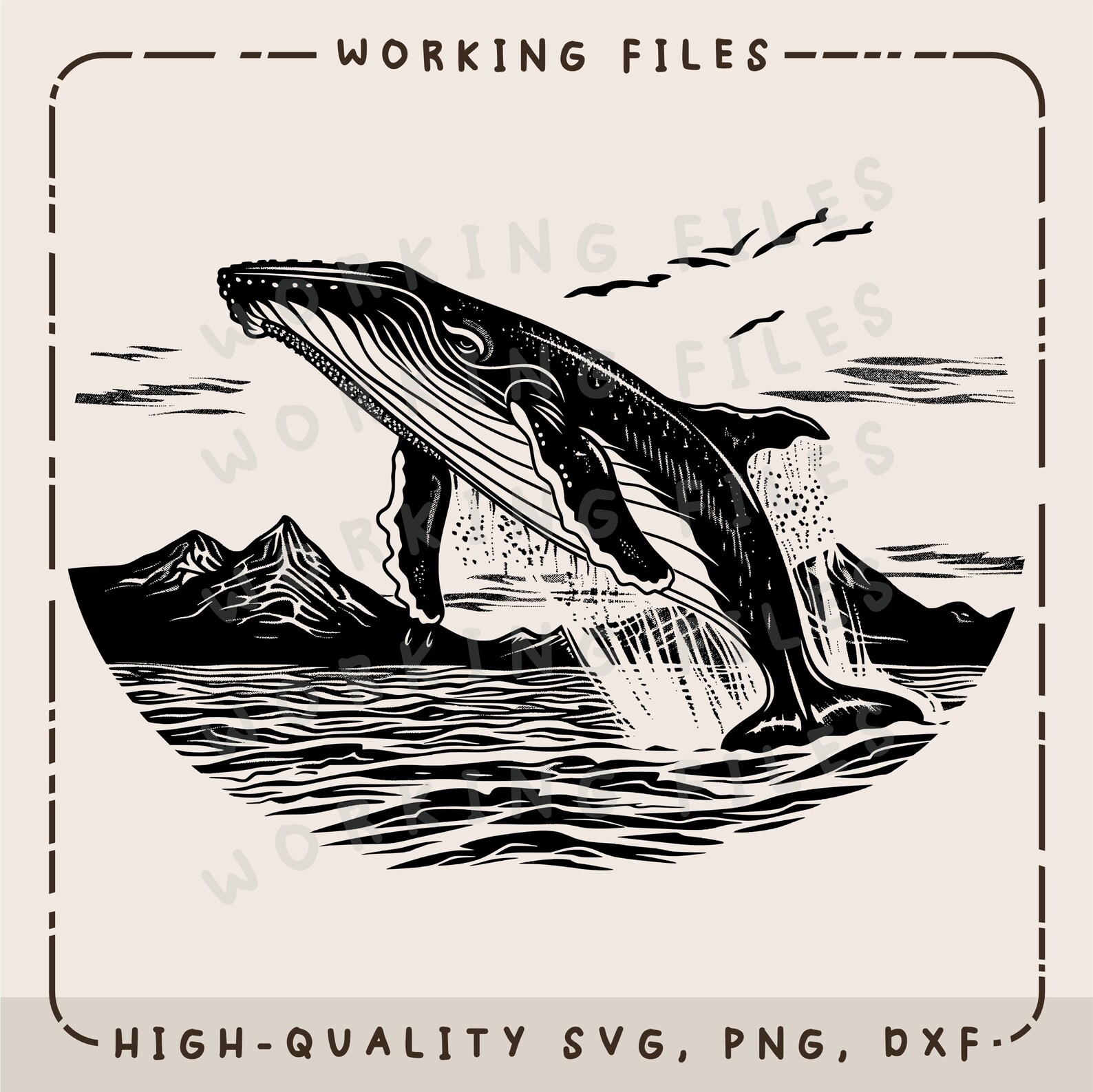 Whale Breaching SVG, Humpback Vector Design, Laser Engraver, Ocean Clip ...