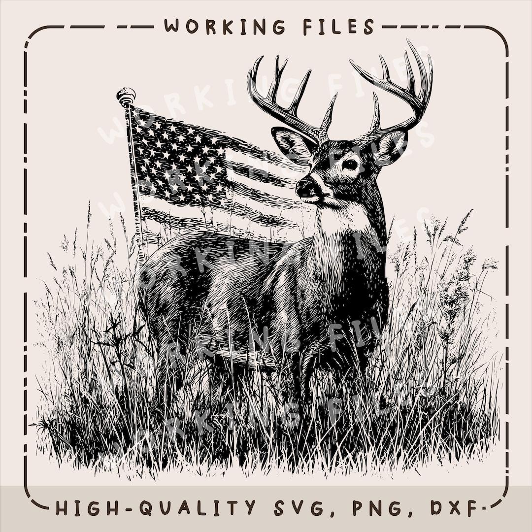 Buck Deer With US Flag SVG, Hunting Vector Design, Laser Engraver, Clip ...
