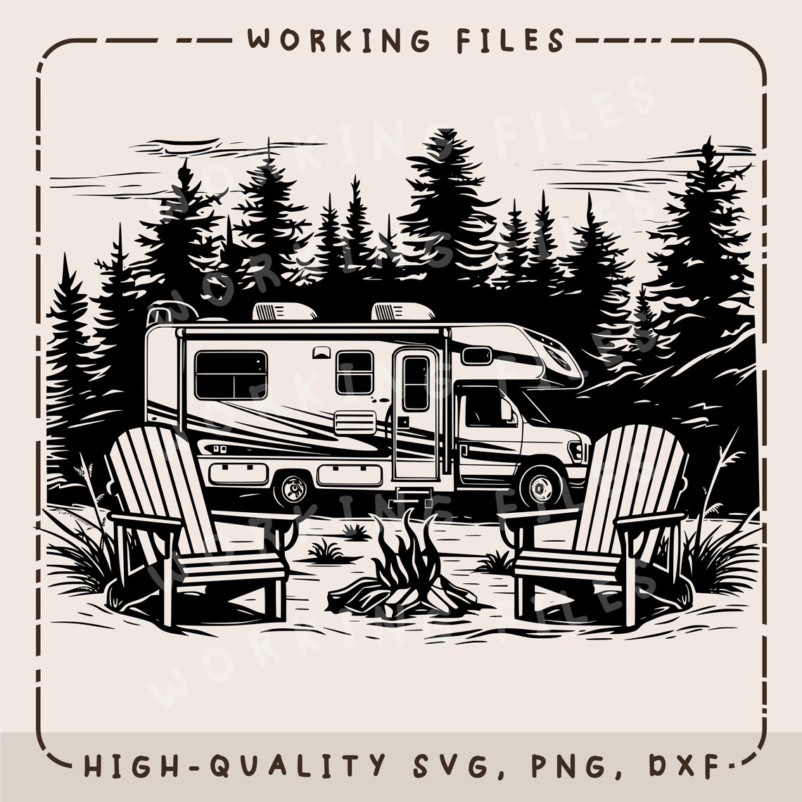 RV and Camp Ground SVG, Camper Vector Design, Campfire Design, Laser ...