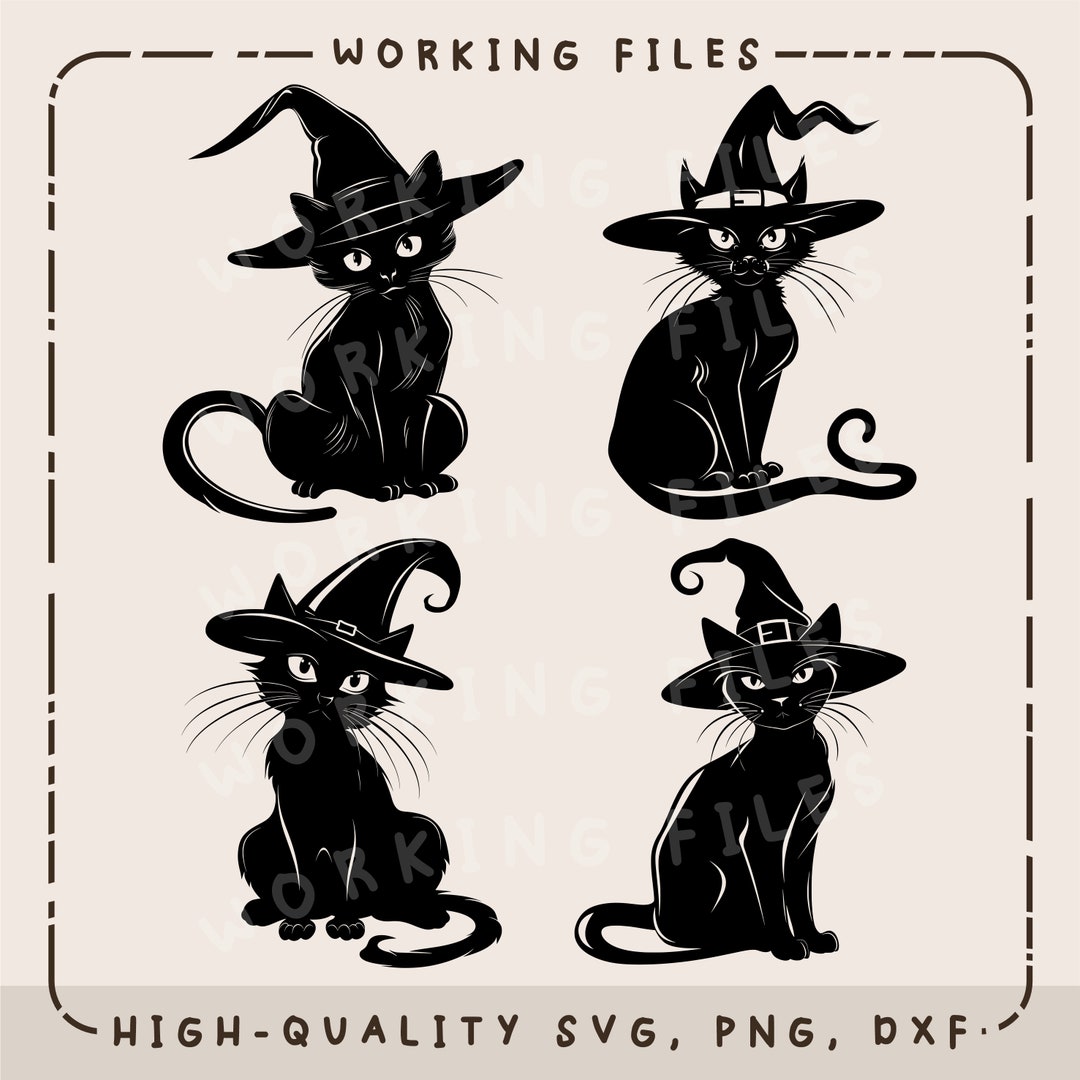 Black Witch Cat SVG Bundle, Halloween Sublimation Design, Spooky Season ...
