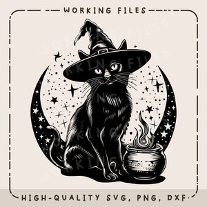 Black Witch Cat SVG, Halloween Sublimation Design, Spooky Season Design ...
