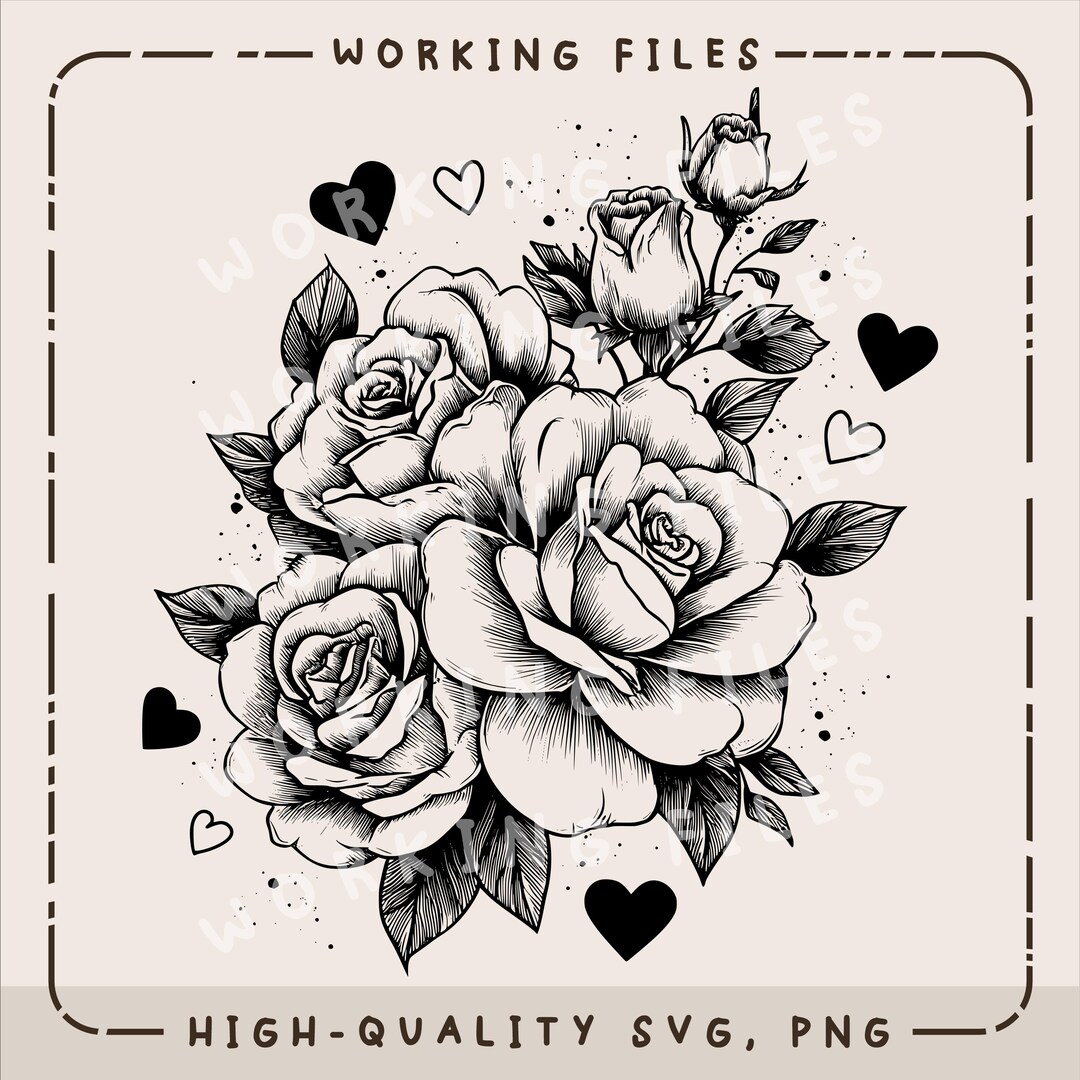 Bouquet of Roses SVG, Flower Clipart PNG, Love Valentines Design, Laser ...