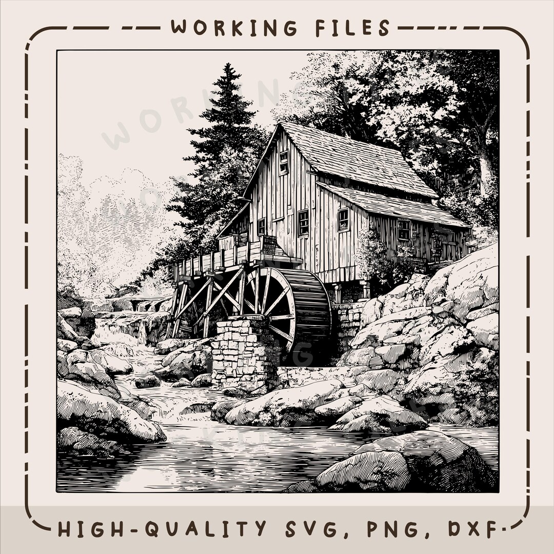 Old Grist Mill SVG, Village Cutting Boards, Laser Engraved Files, Charcuterie Board, Clip Art ...
