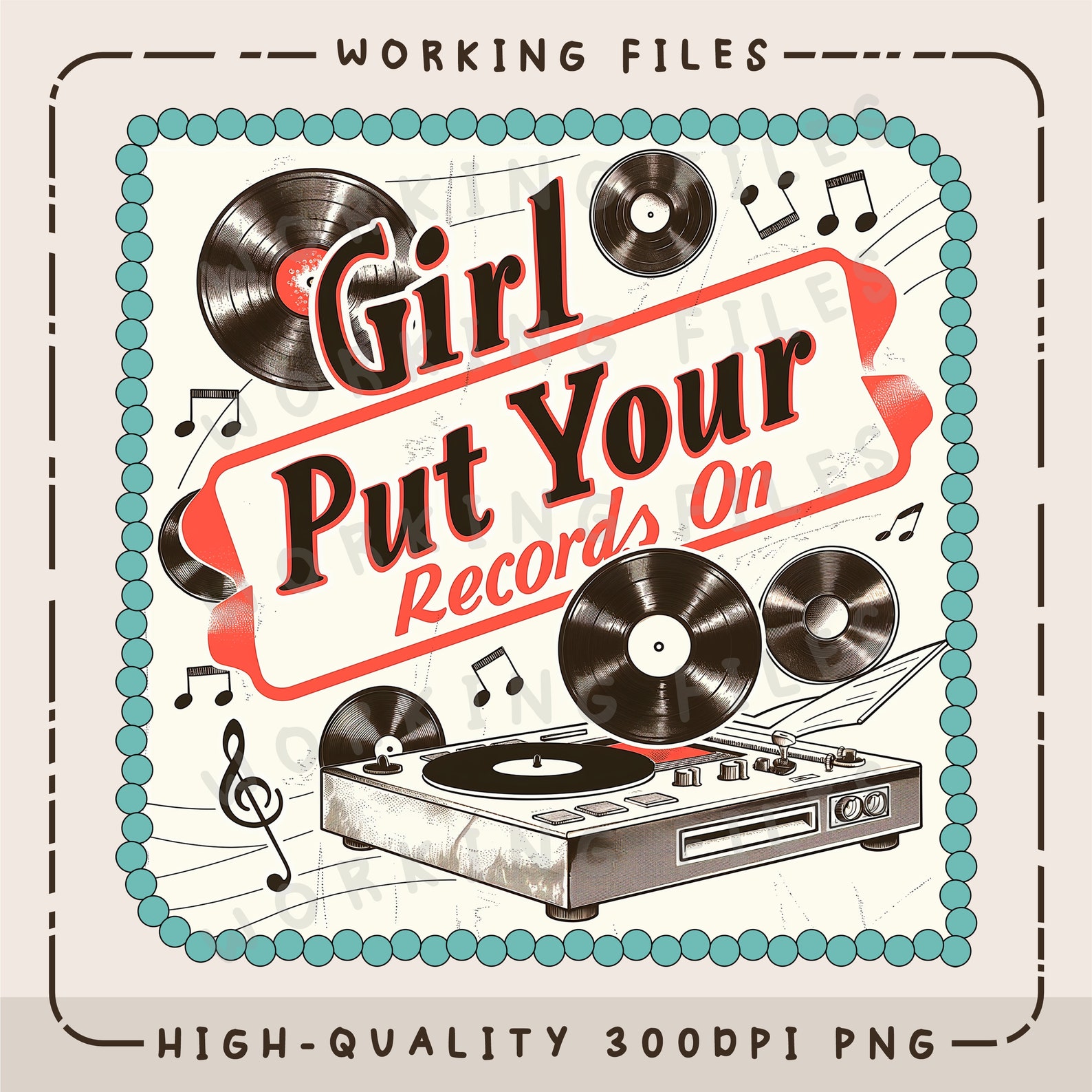 Girl Put Your Records on PNG, Retro Sublimation Design, Vinyl Record ...