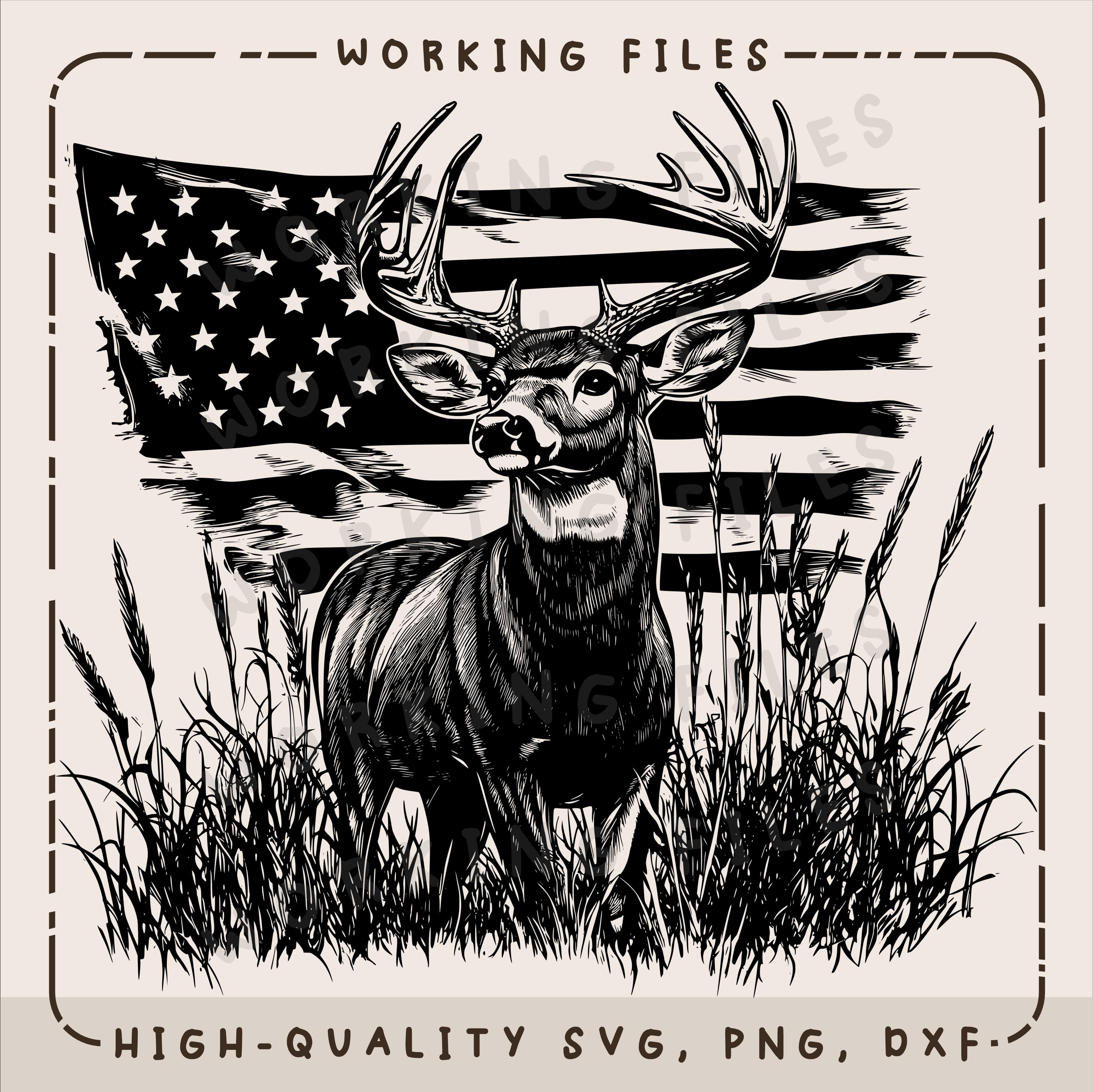 Buck Deer With US Flag SVG, Hunting Vector Design, Laser Engraver, Clip ...