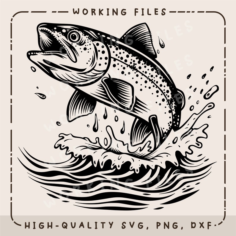 Rainbow Trout Jumping SVG, Brown Trout Vector Design, Fishing SVG ...