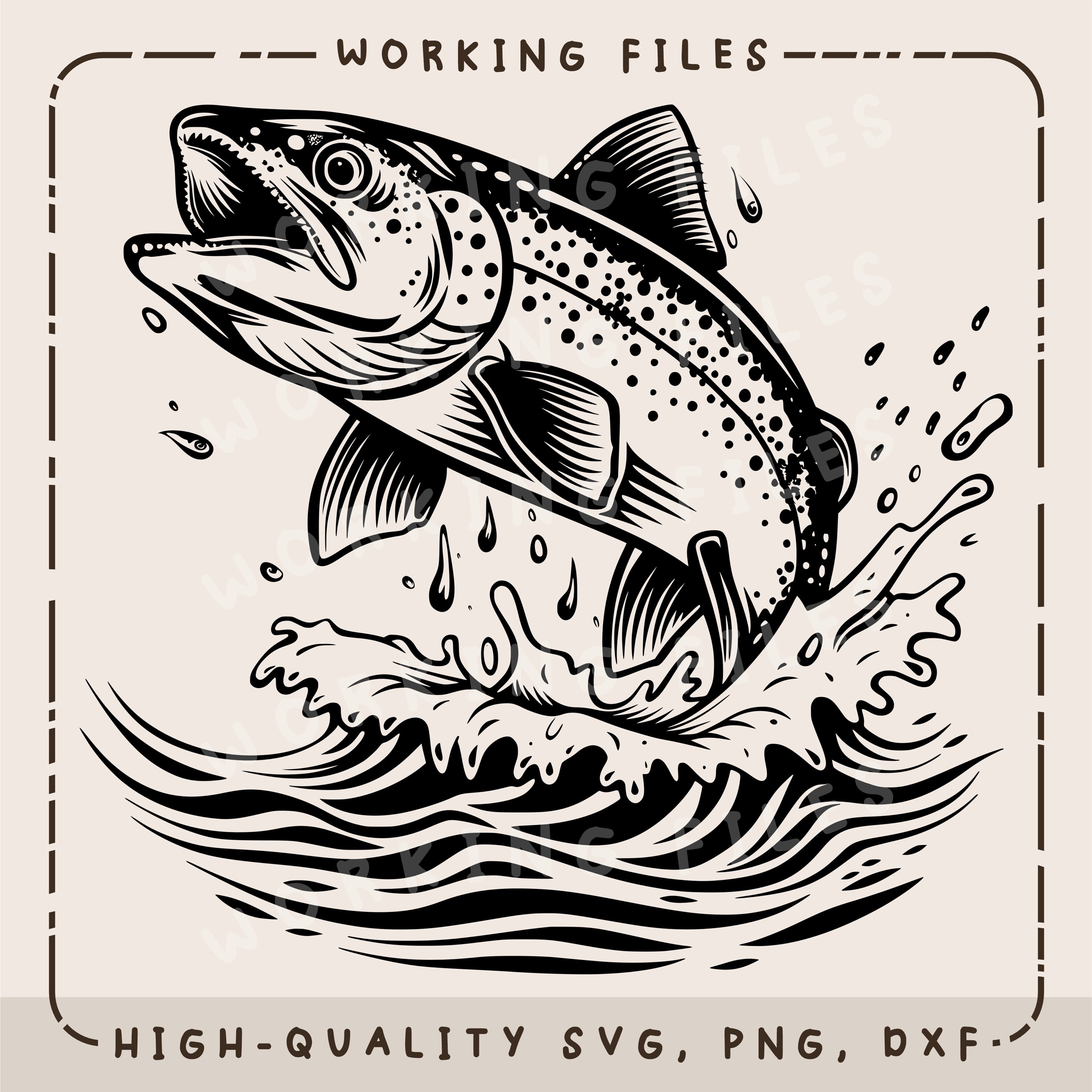 Rainbow Trout Jumping SVG, Brown Trout Vector Design, Fishing SVG ...