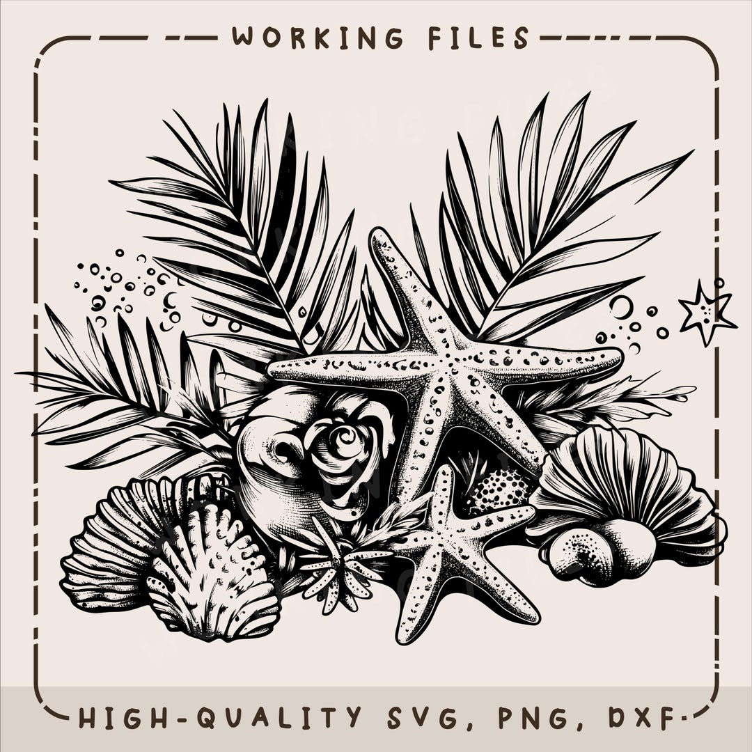 Starfish and Seashells SVG, Ocean Vector Design, Sea Laser Engraver ...