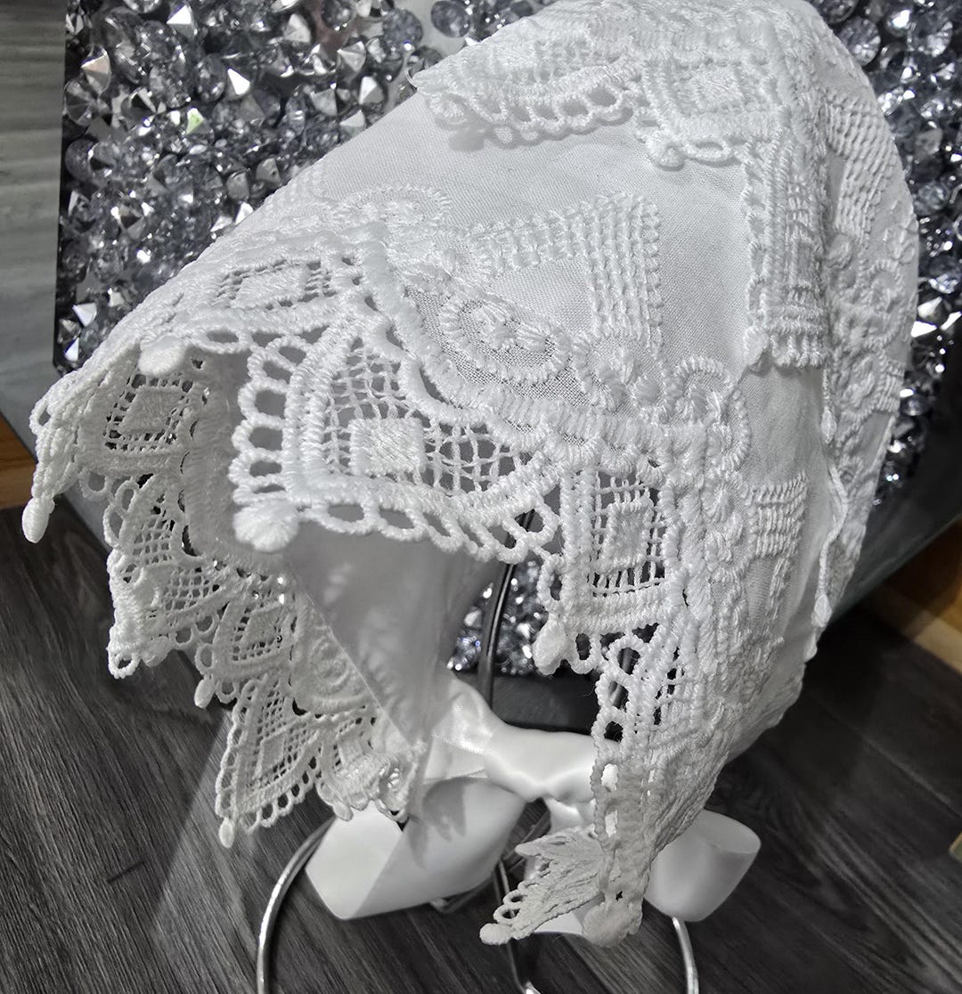 Baby Satin and Double Lace Christening Bonnet - Wedding Bonnet ...