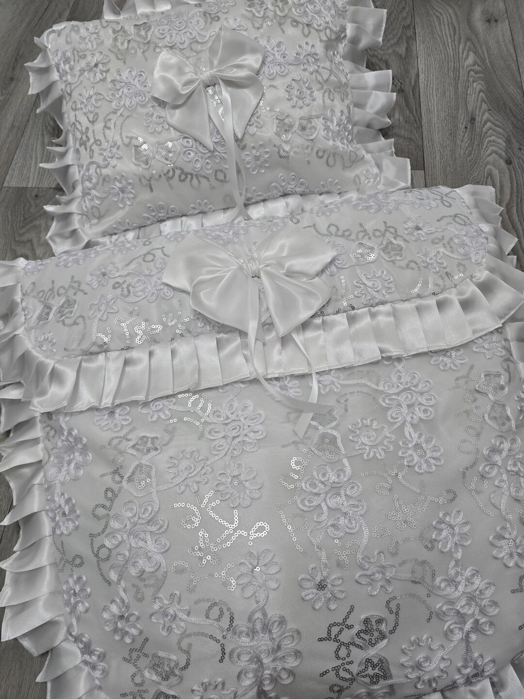 French Lace and Satin Baby Pram Set - Stroller Set - Baby Quilt and ...