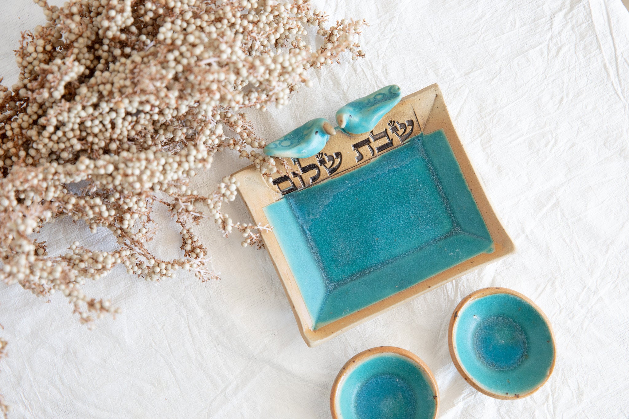 Shabbat Candlestick With 2 Birds Shabbat Shalom Candlestick Ceramic ...