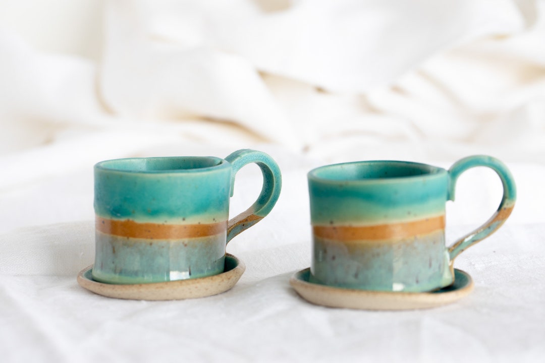 Espresso Cups With Handle | Set of 2 Turquoise Cups | Coffee Cup ...